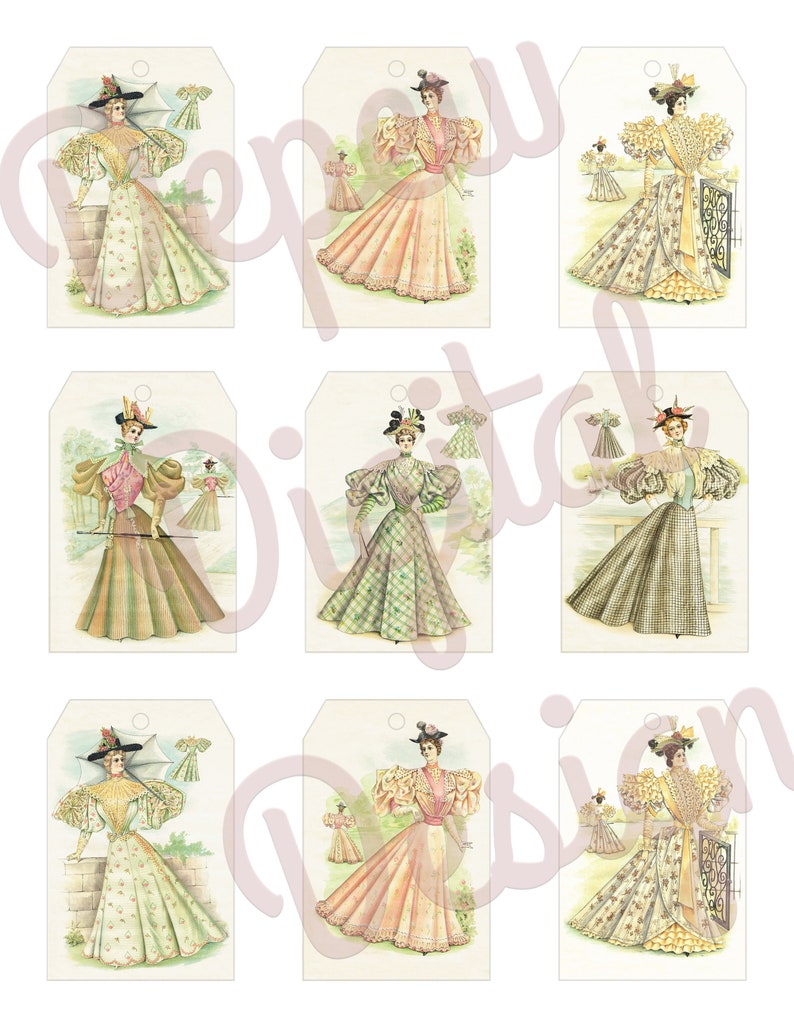 Digital Vintage Antique Victorian Women Gift Tags Collage Sheet Print ...