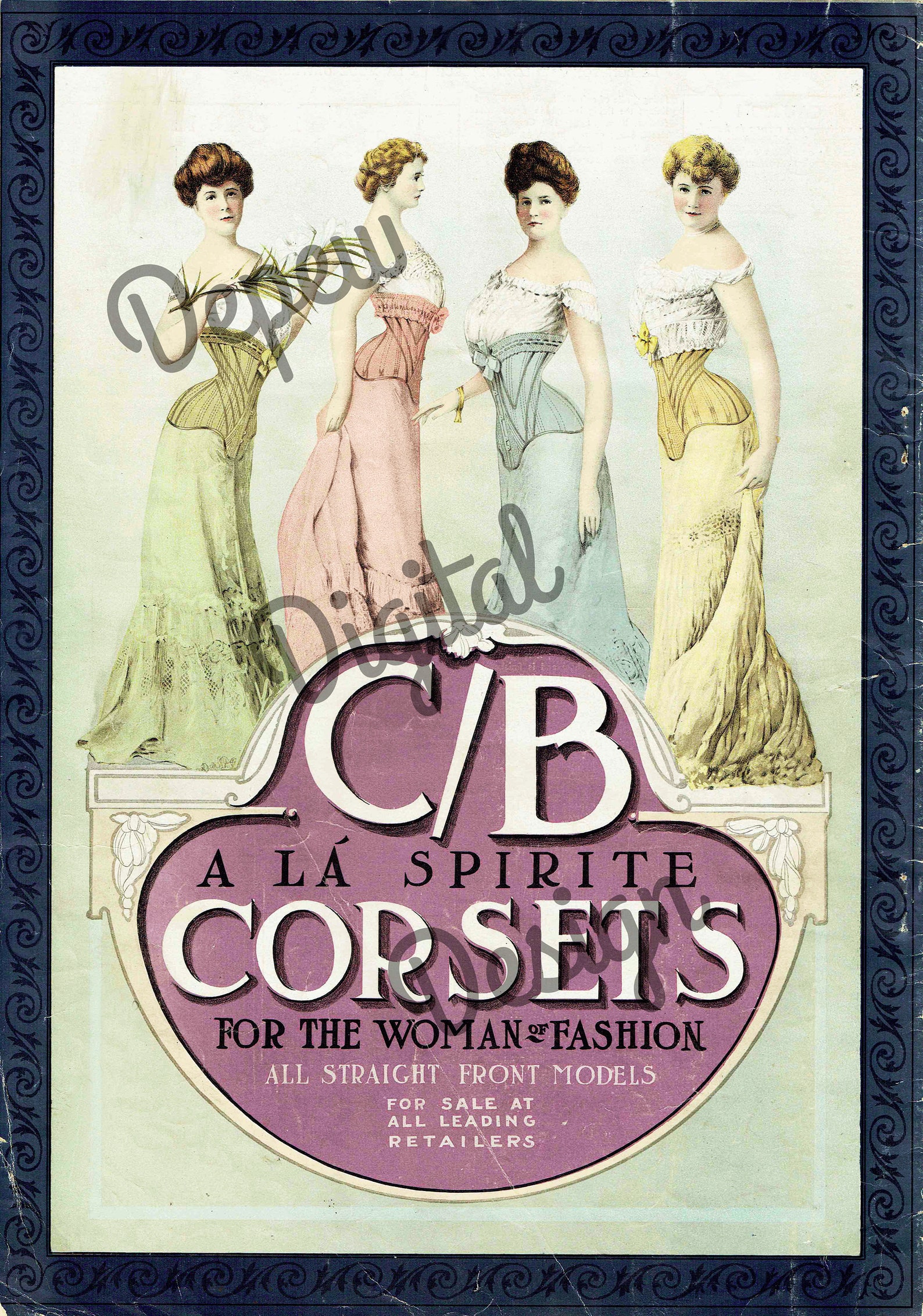 Digital Large Vintage Antique 1910s C.B. Corsets Magazine Ad Print at ...