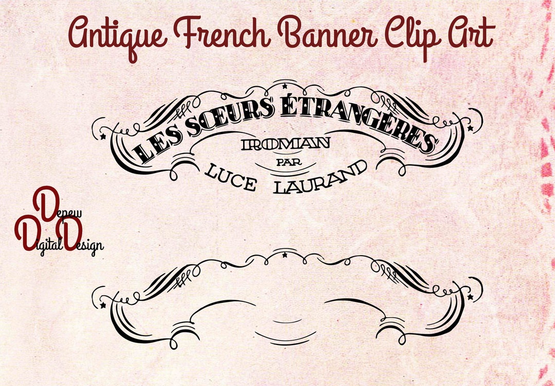 Digital Vintage Antique French Banner Scrollwork Clip Art Print at Home ...
