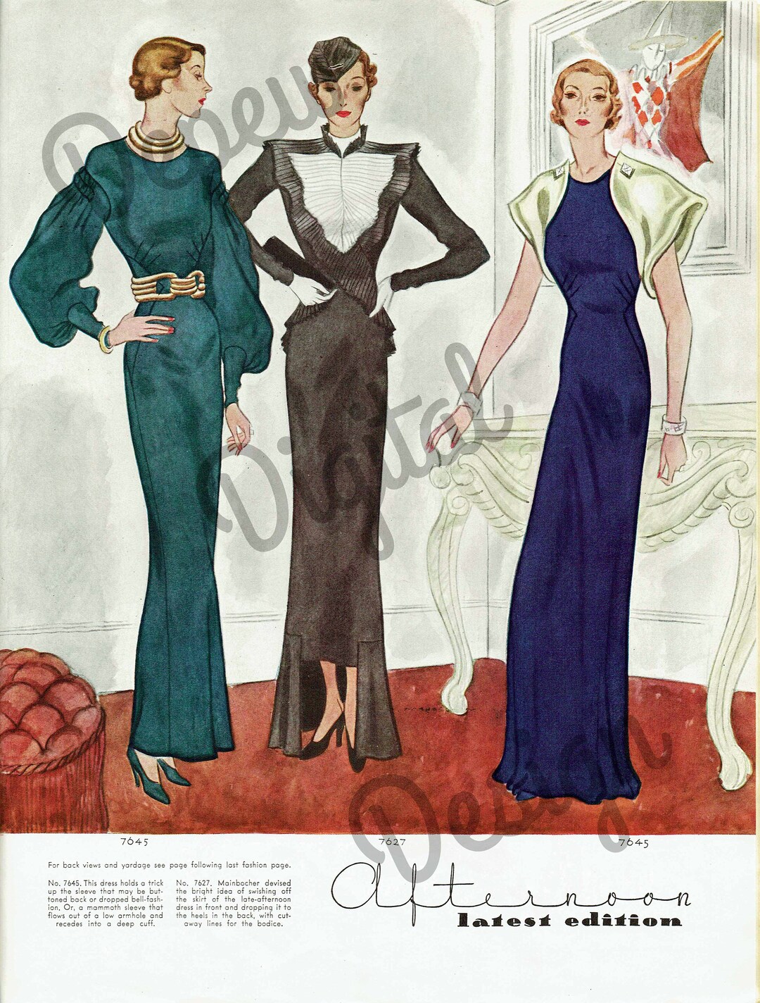 Digital Large Vintage 1930s Fashion Print Sewing Pattern Magazine Page ...