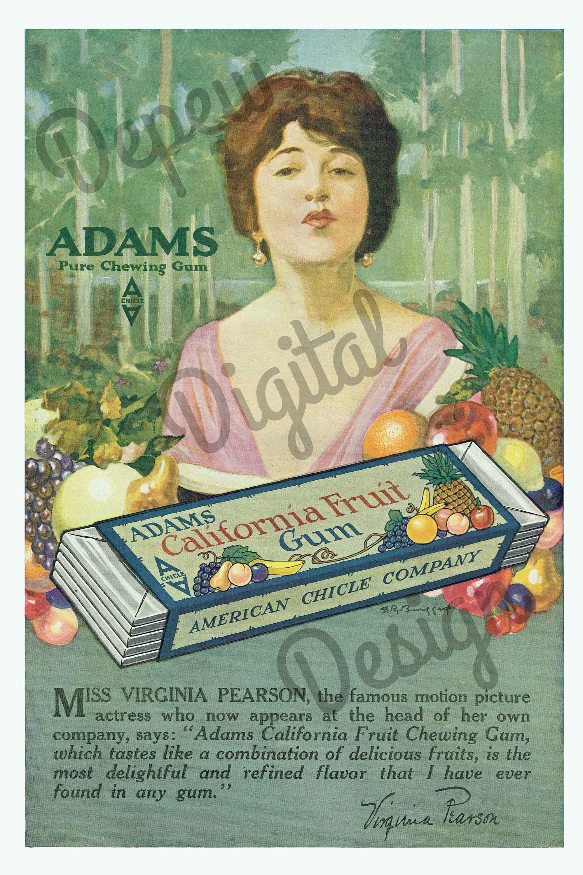 Digital Large Vintage Antique 1910s Adams California Fruit Gum Magazine ...