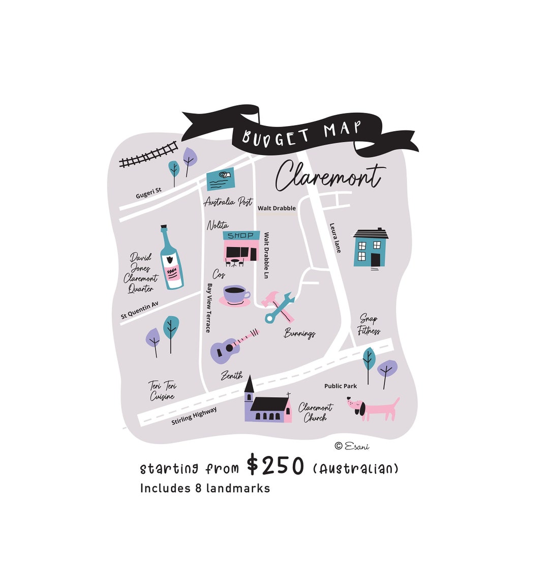 Map, Budget Map, Simple Map, Custom Map, Map Illustration, Hand Drawn ...