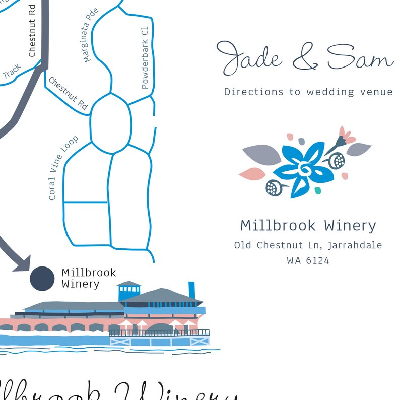 Simple Custom Map, Wedding Map Showing Directions to Venue, Hand Drawn ...