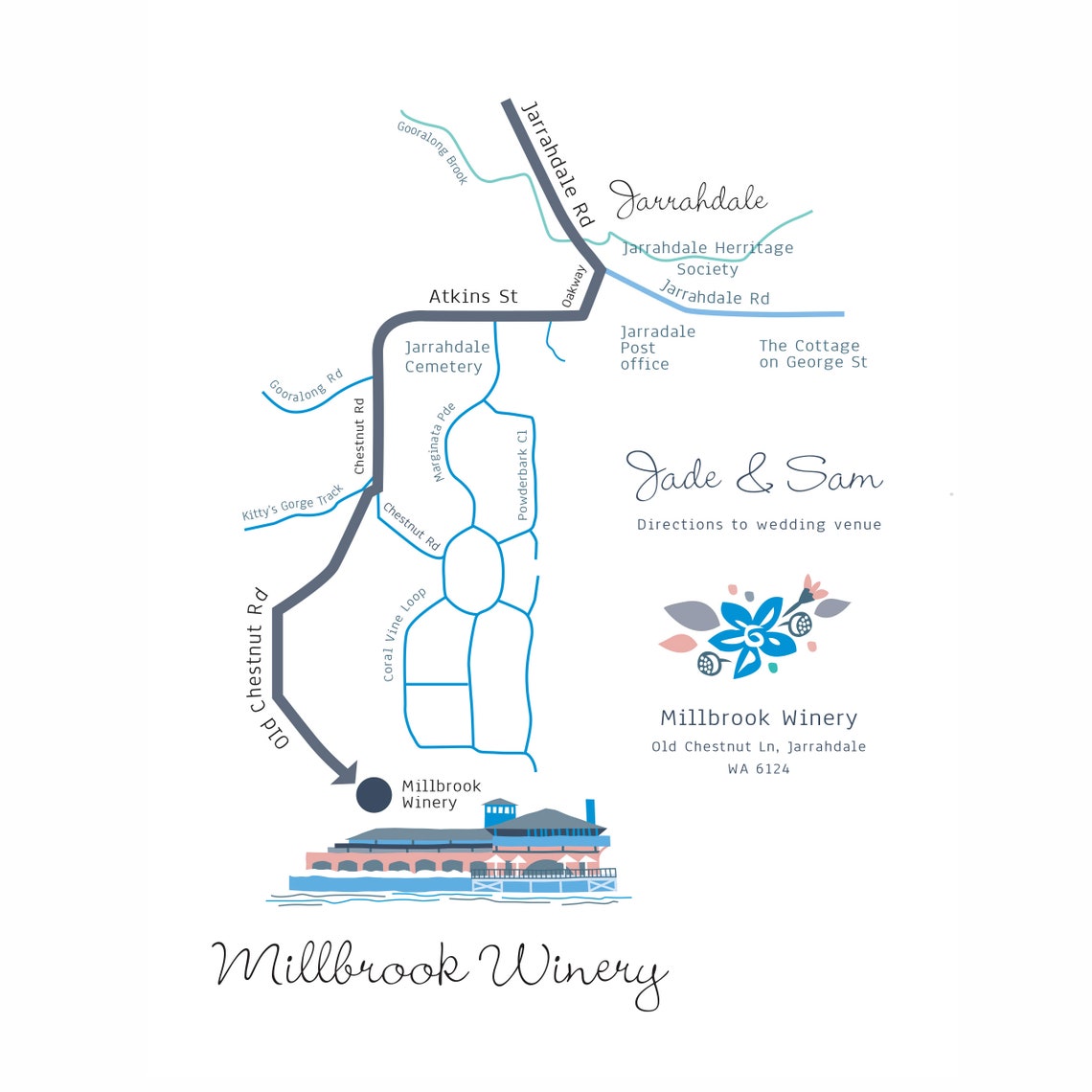Simple Custom Map Wedding Map Showing Directions To Venue Hand Drawn Map Wedding Invitation 2592