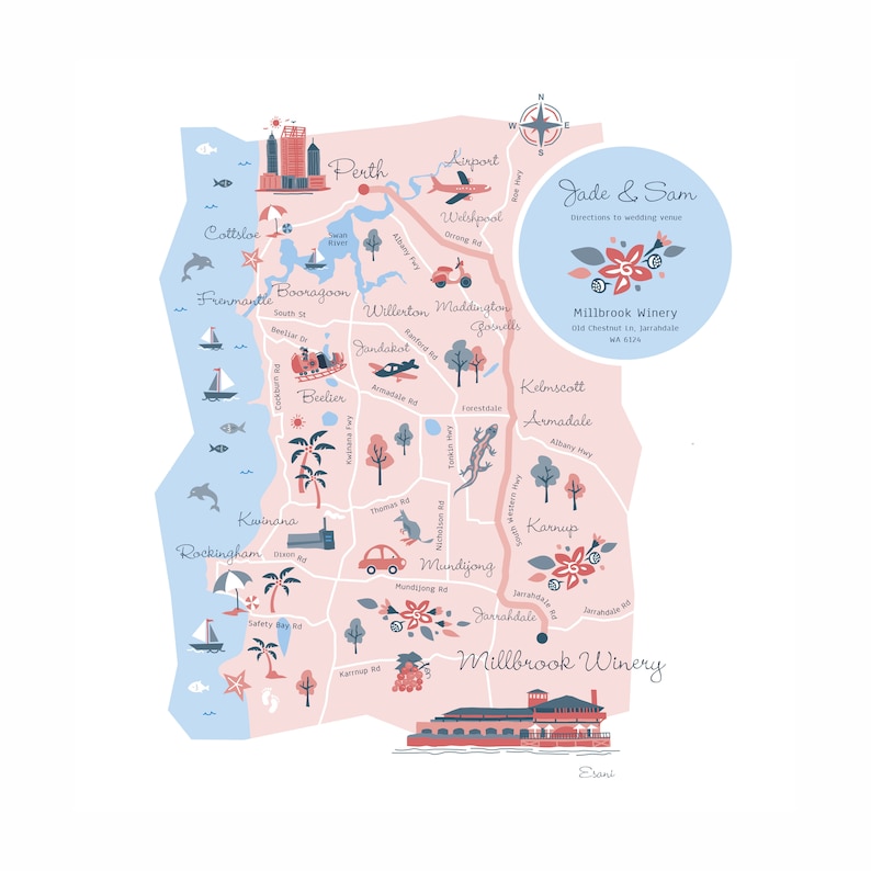 Wedding Map, Custom Hand Drawn Maps, Town Council Maps, Mementos ...