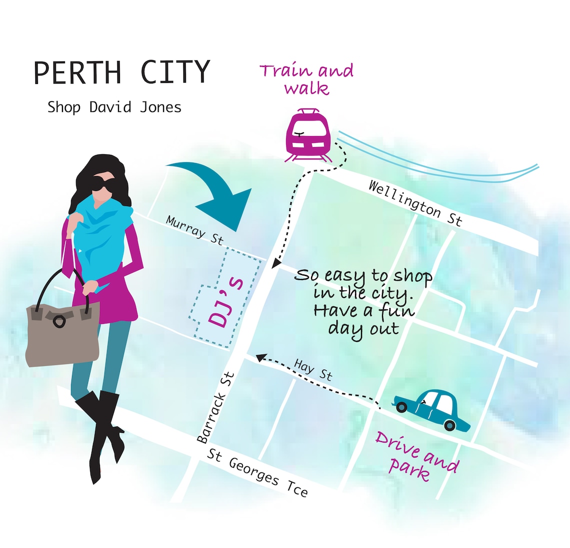 Custom Illustrated City Map Showing Icons and Direction, Weddings Map ...