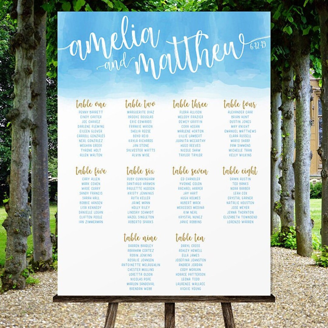 Watercolour Waves Seating Chart With Digital Printing - Etsy UK