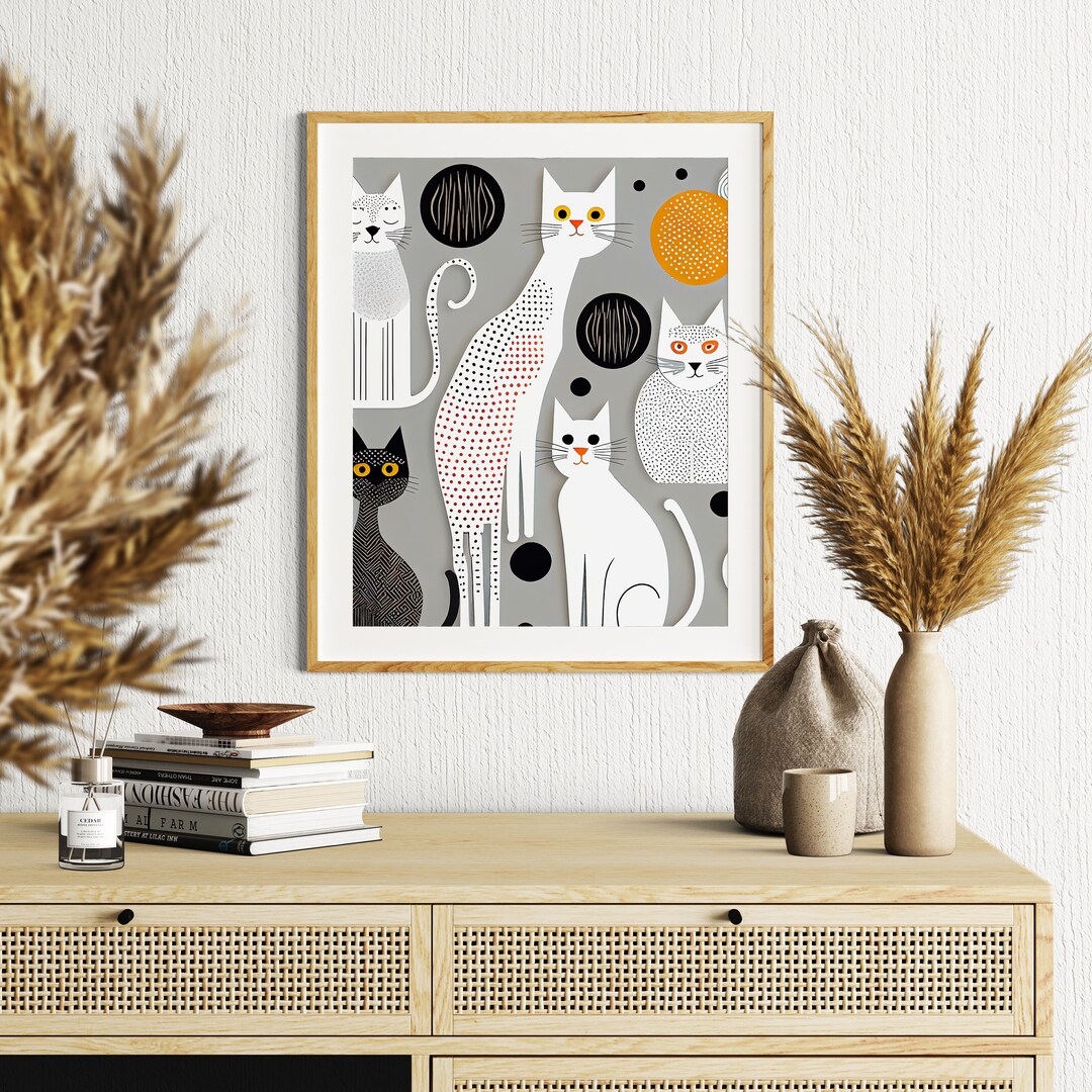 Cats Dots #4 | Digital Downloadable Print, Colorful Minimalist Cat Art ...