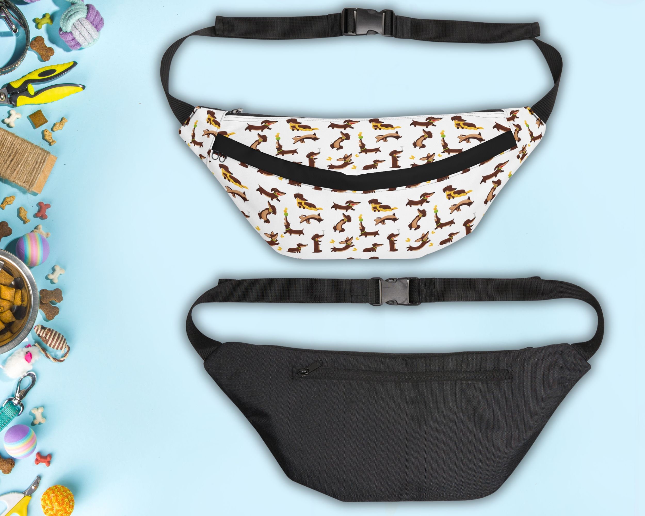 Large Fanny Pack for Dachshund Lovers, White Fanny Pack With Playing ...