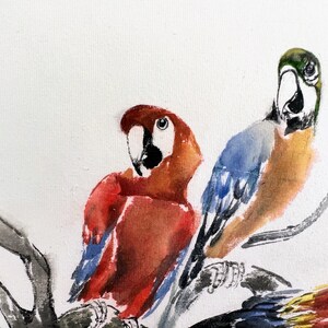 Macaw Parrots Among Monstera Leaves Japanese Gift, Tropical Composition ...