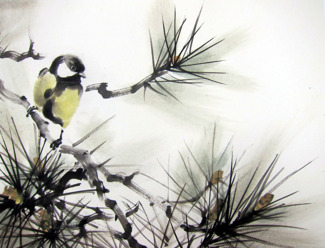 Japanese Ink Painting Ink art Asian art Sumi-e Suibokuga | Etsy