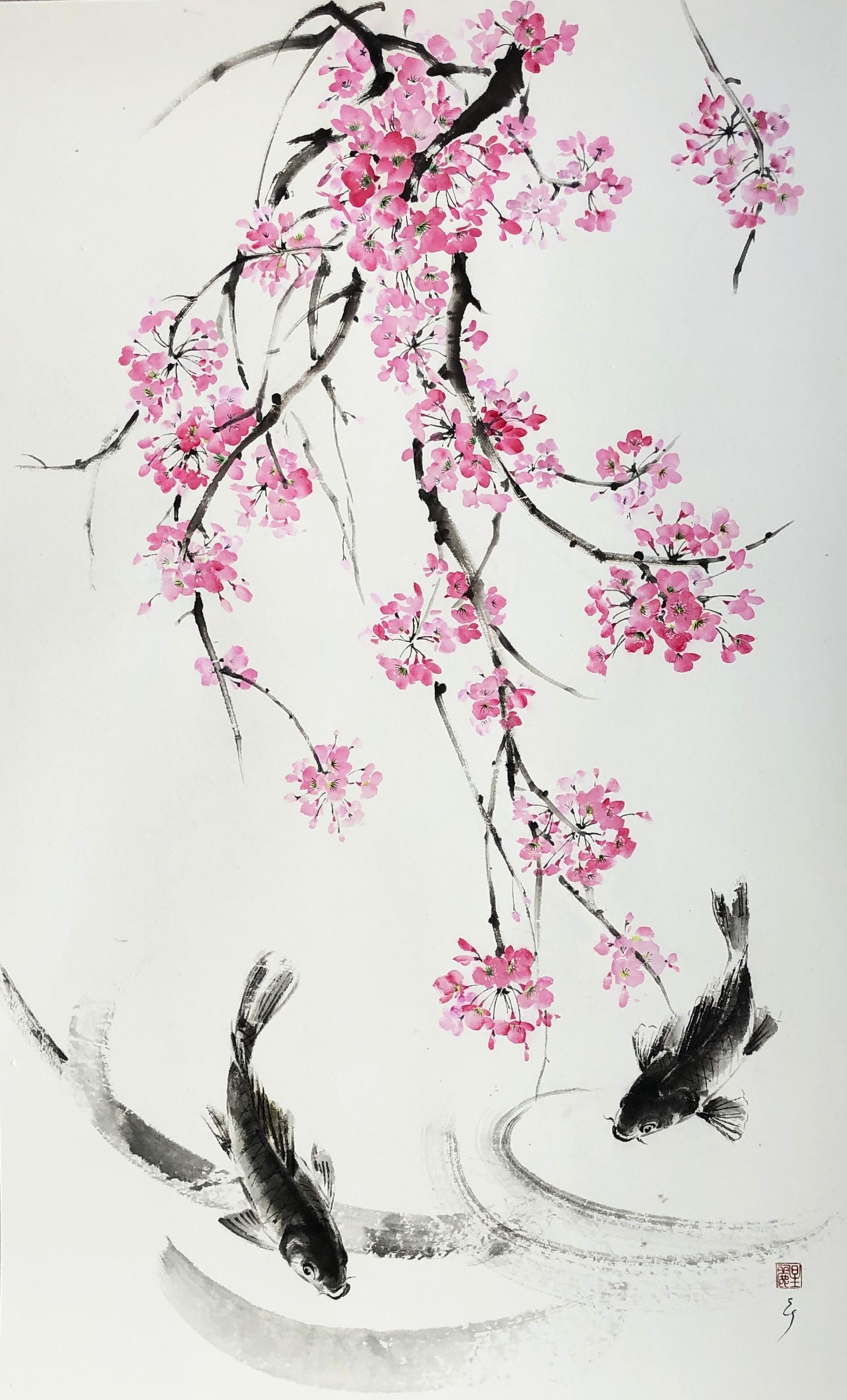 Japanese Cherry Blossom Ink Drawing