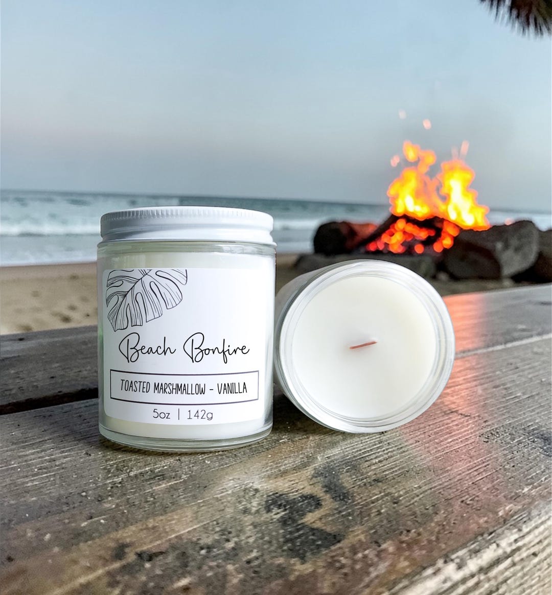 Beach Bonfire Wood Candle: Toasted Marshmallow Fireside Coastal Home ...