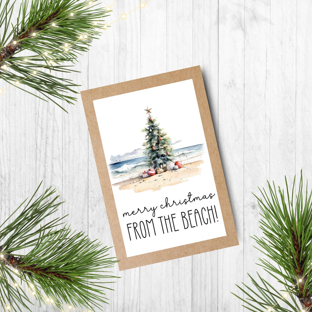 Beach Christmas Card Set, Personalized Tropical Holiday Card Set ...