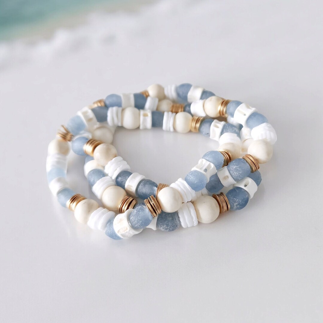 Beach Sea Glass and Shell Bracelet - Nautical Beach Wedding Jewelry ...