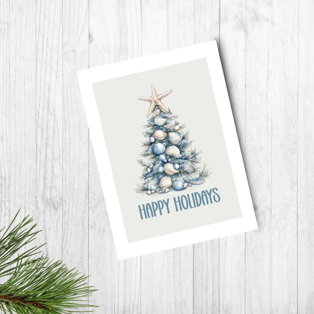 Aqua Blue Beach Holiday Card Set: Personalized Coastal Christmas - Etsy