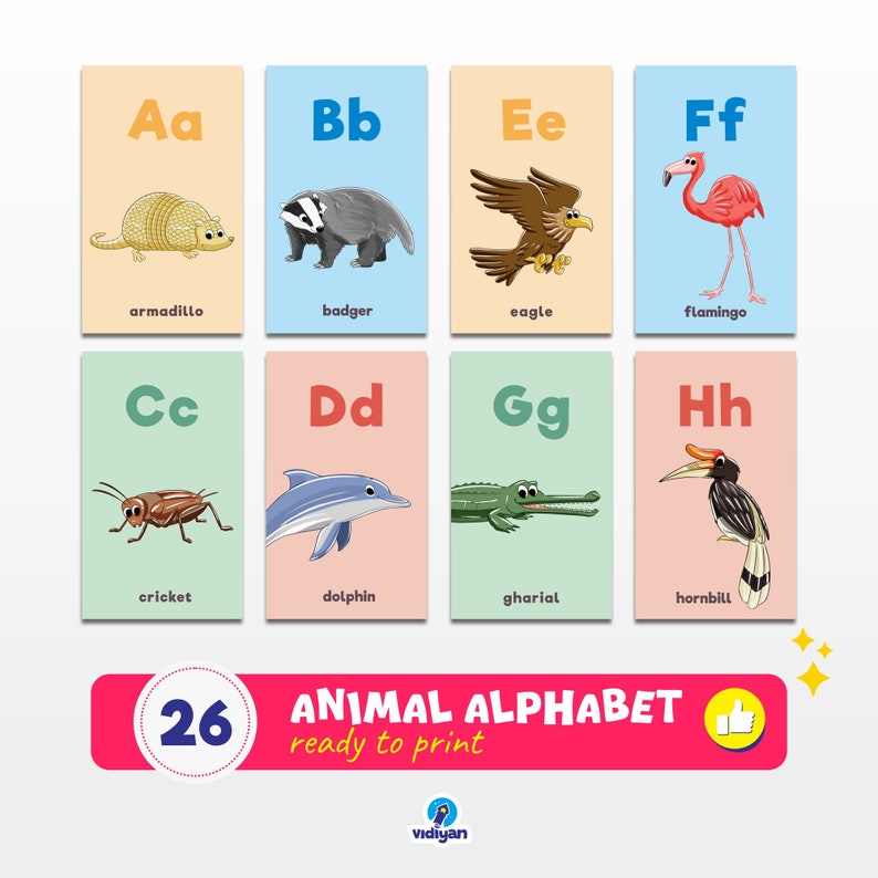 Animal Alphabet Flashcards - Exotic Printable Kids Learning, Homeschool ...