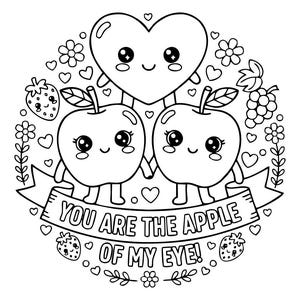 Valentine Fruit Coloring Pages in Kawaii Style, 25 Pages (PDF Digital ...