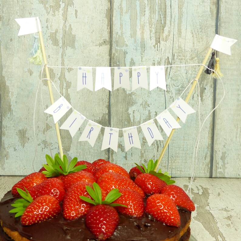 Personalised Blue Birthday Cake Bunting Pom-pom Streamer Cake | Etsy