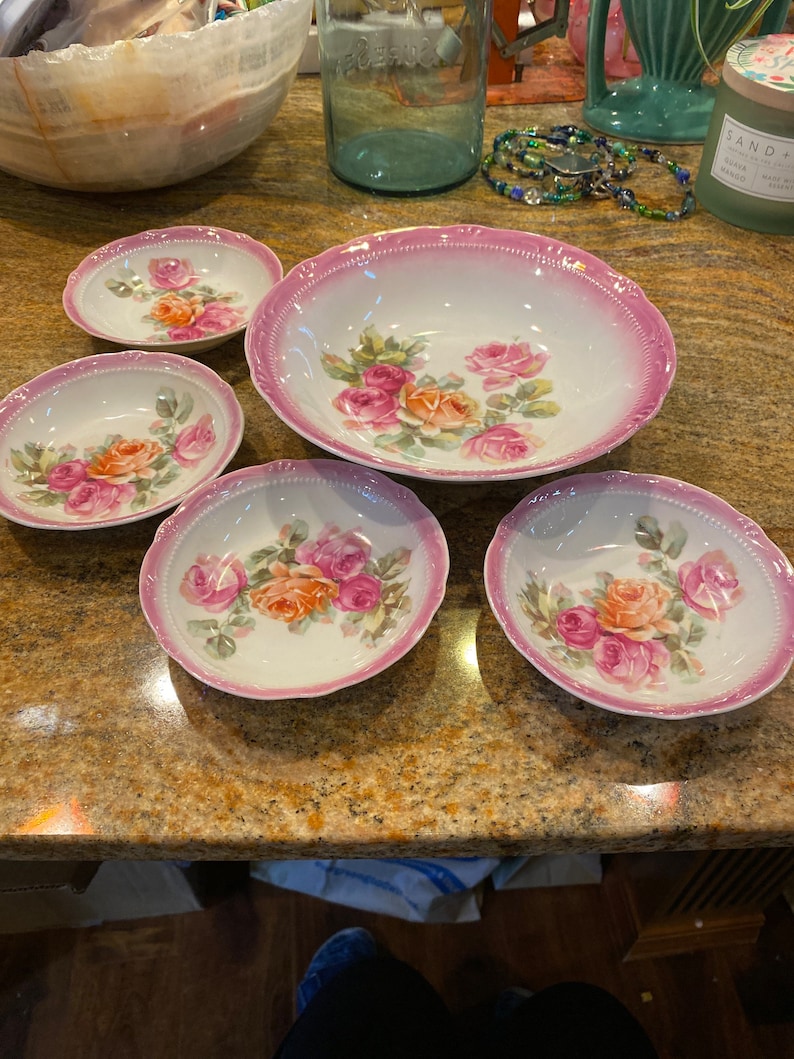 Lusterware Pink Roses Bowl Set Germany Vintage Gorgeous - Etsy
