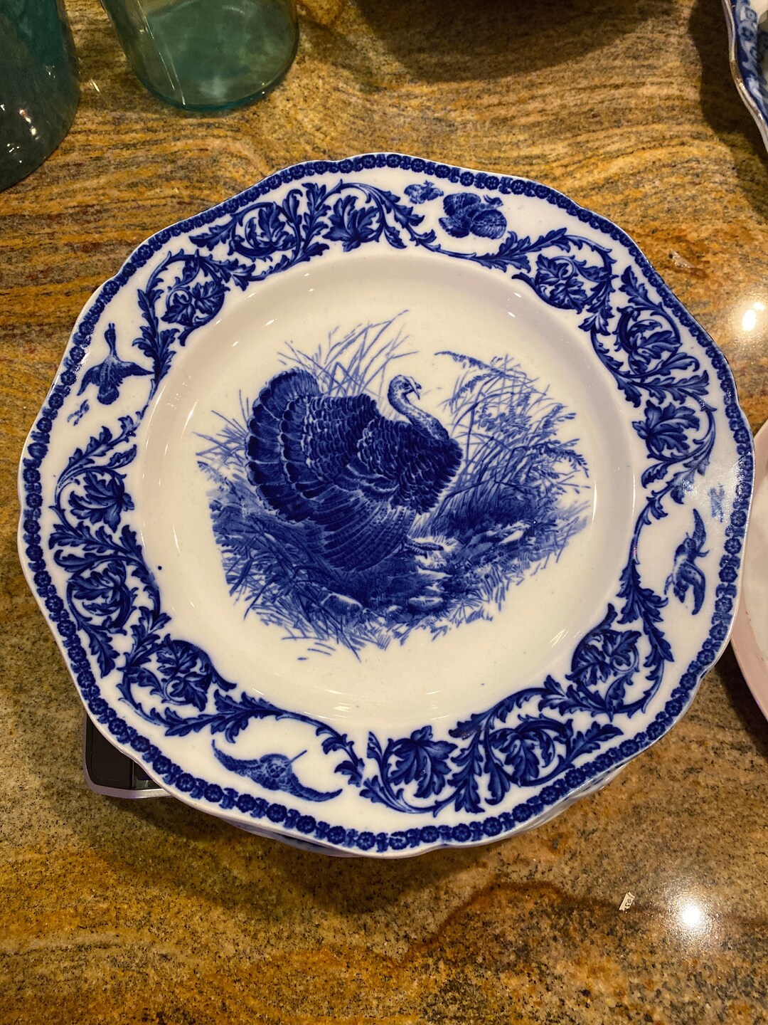 Flow Blue Cauldon Turkey Vintage Transferware Dinner Plate as Is - Etsy