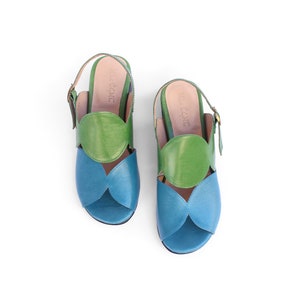 Two-tone Blue and Green Leather Women's Low Heel Sandals - Etsy