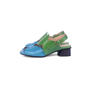 Two-tone Blue and Green Leather Women's Low Heel Sandals - Etsy