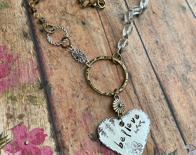 Believe Heart Necklace Hand Stamped Necklace. 18 Necklace. Charm ...