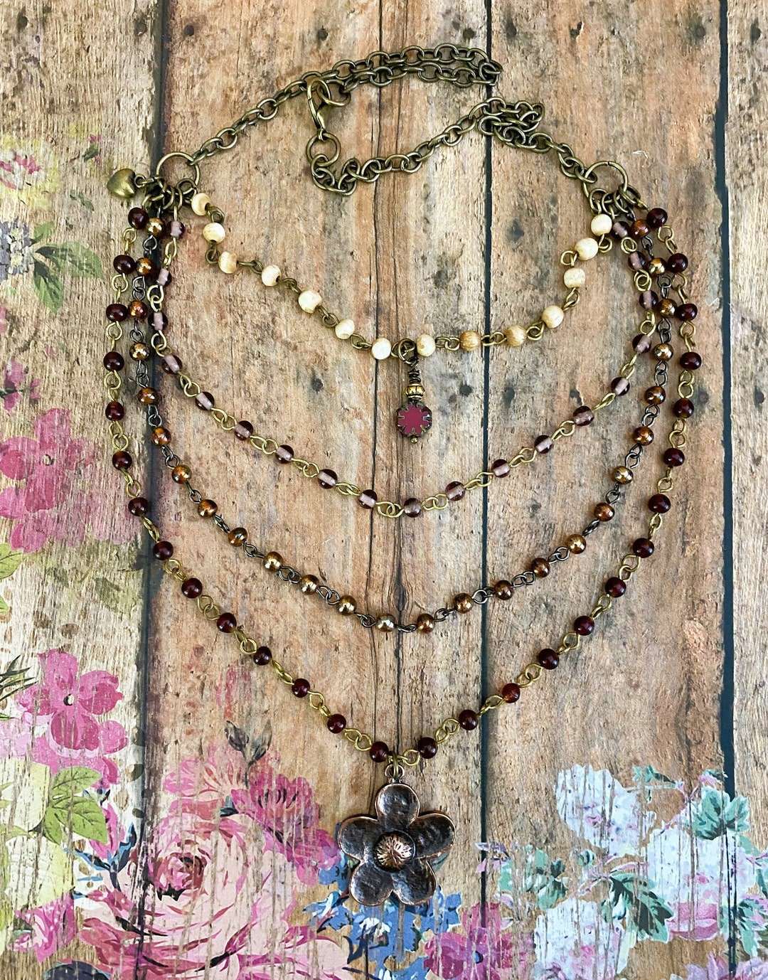 Boho Flower Necklace: Cascading Beaded Multi Strand Jewelry - Etsy