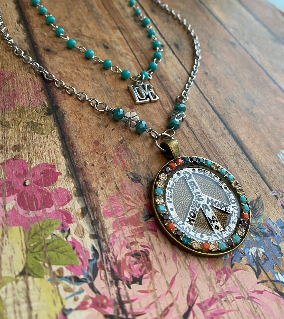 Turquoise Peace Sign Necklace Multi Strand Necklace. Peace - Etsy
