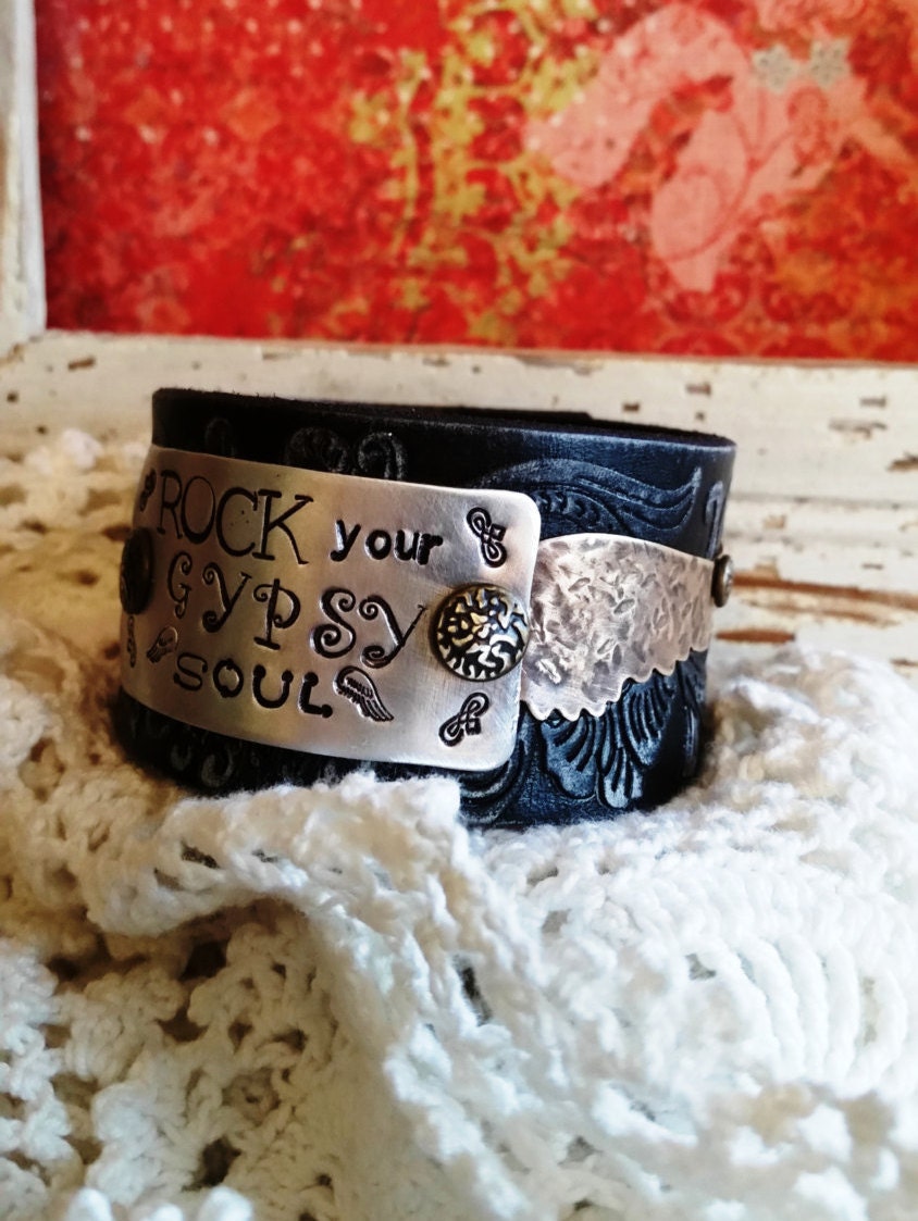 ROCK Your GyPSy SoUL Leather Bracelet Hand Stamped. Copper | Etsy