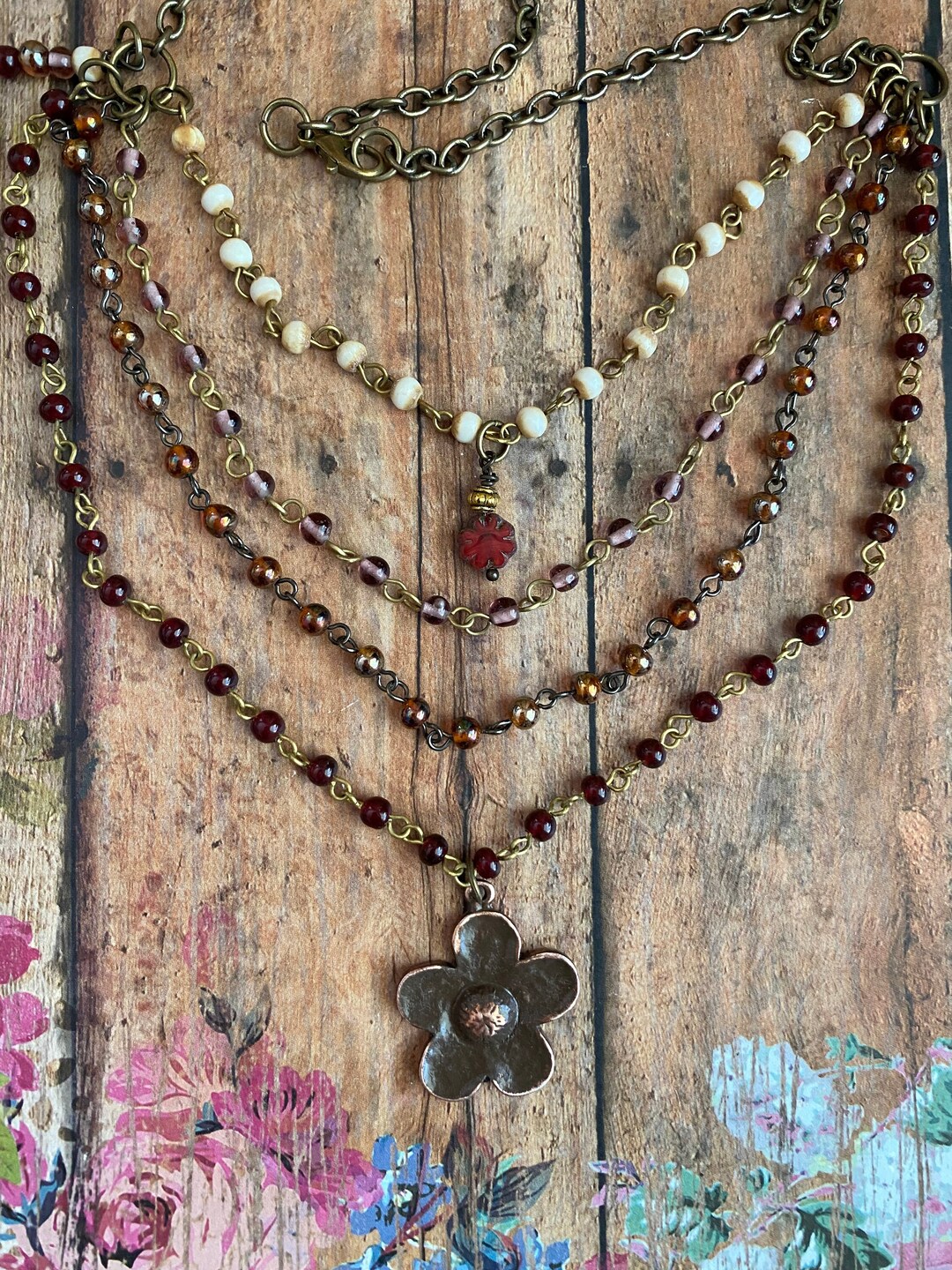 Flower Necklace Boho Necklace. Flower Jewelry. Floral Jewelry. Multi ...