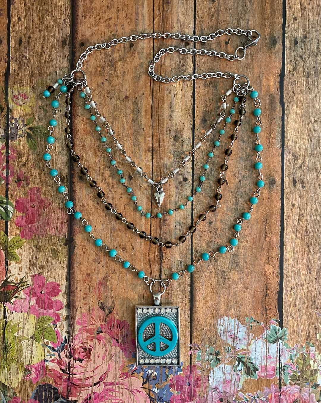 Turquoise Peace Sign Necklace Peace Necklace. Peace Sign - Etsy