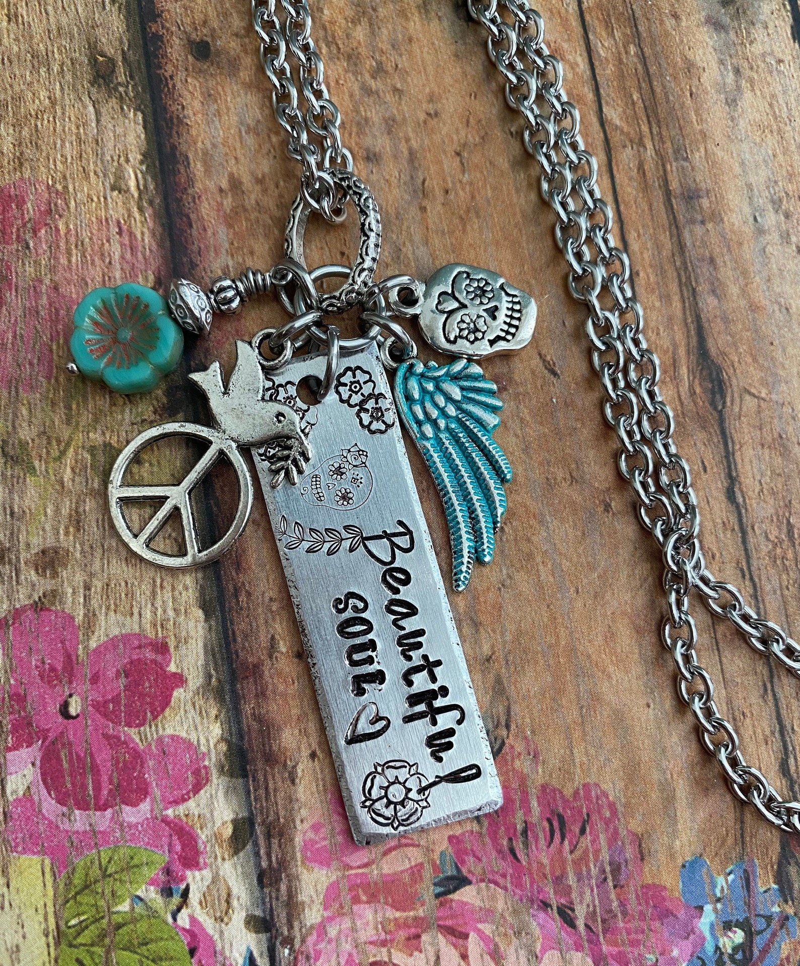 Beautiful Soul Necklace> Hand Stamped Necklace. Long Necklace. Charm ...