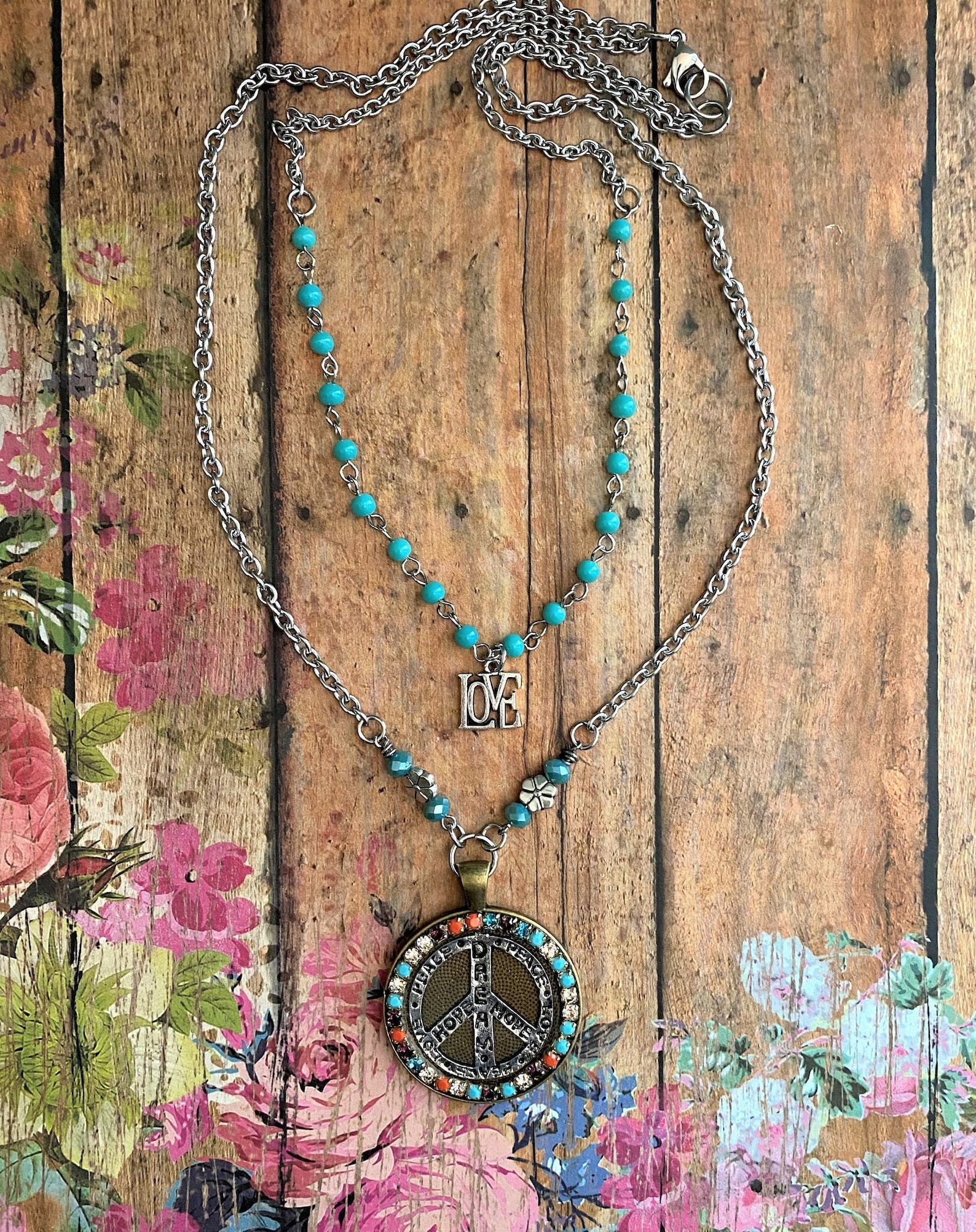 Turquoise Peace Sign Necklace Multi Strand Necklace. Peace - Etsy