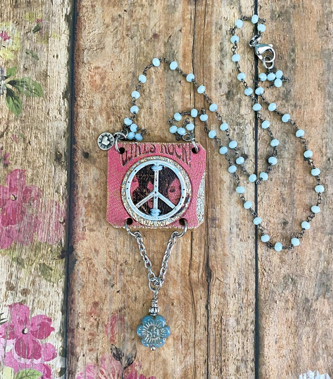 Girls Rock Peace Sign Leather Pendant Necklace Bright Colors Peace ...