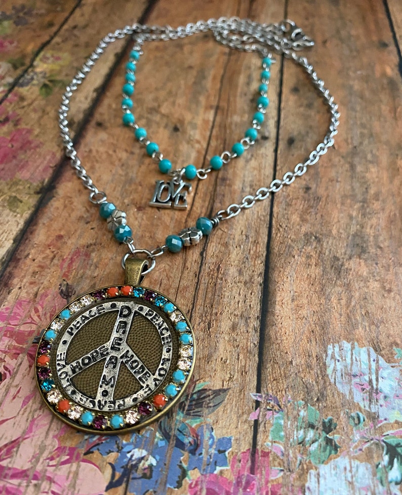 Turquoise Peace Sign Necklace Multi Strand Necklace. Peace - Etsy