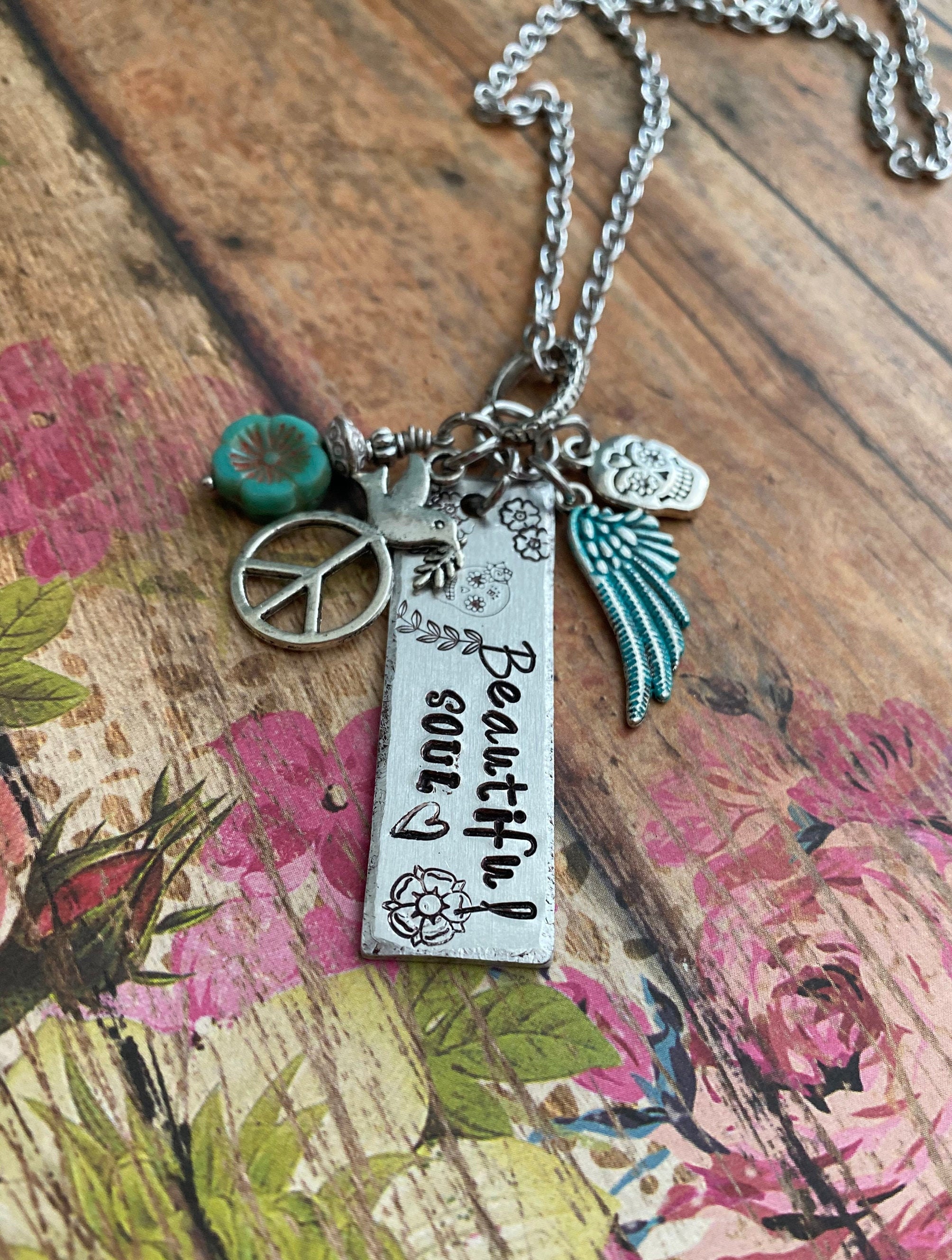Beautiful Soul Necklace> Hand Stamped Necklace. Long Necklace. Charm ...