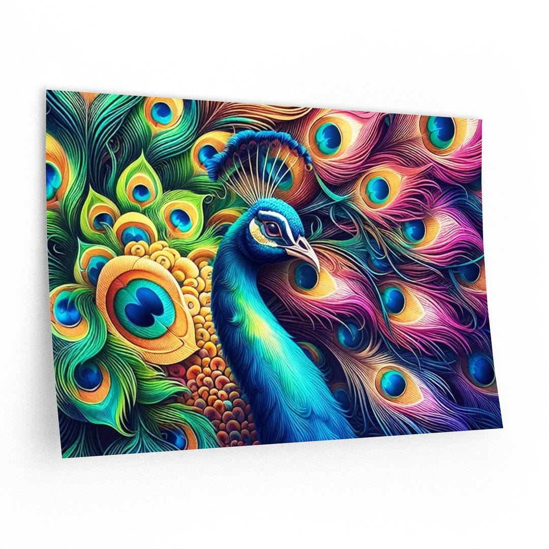 Wall Decals Beautiful Peacock With Colorful Feathers, Pink, Blue ...