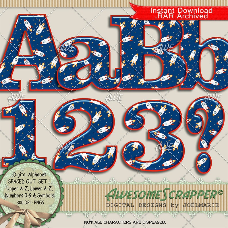 Spaced Out Set 1 Digital Alphabet by Awesomescrapper High | Etsy