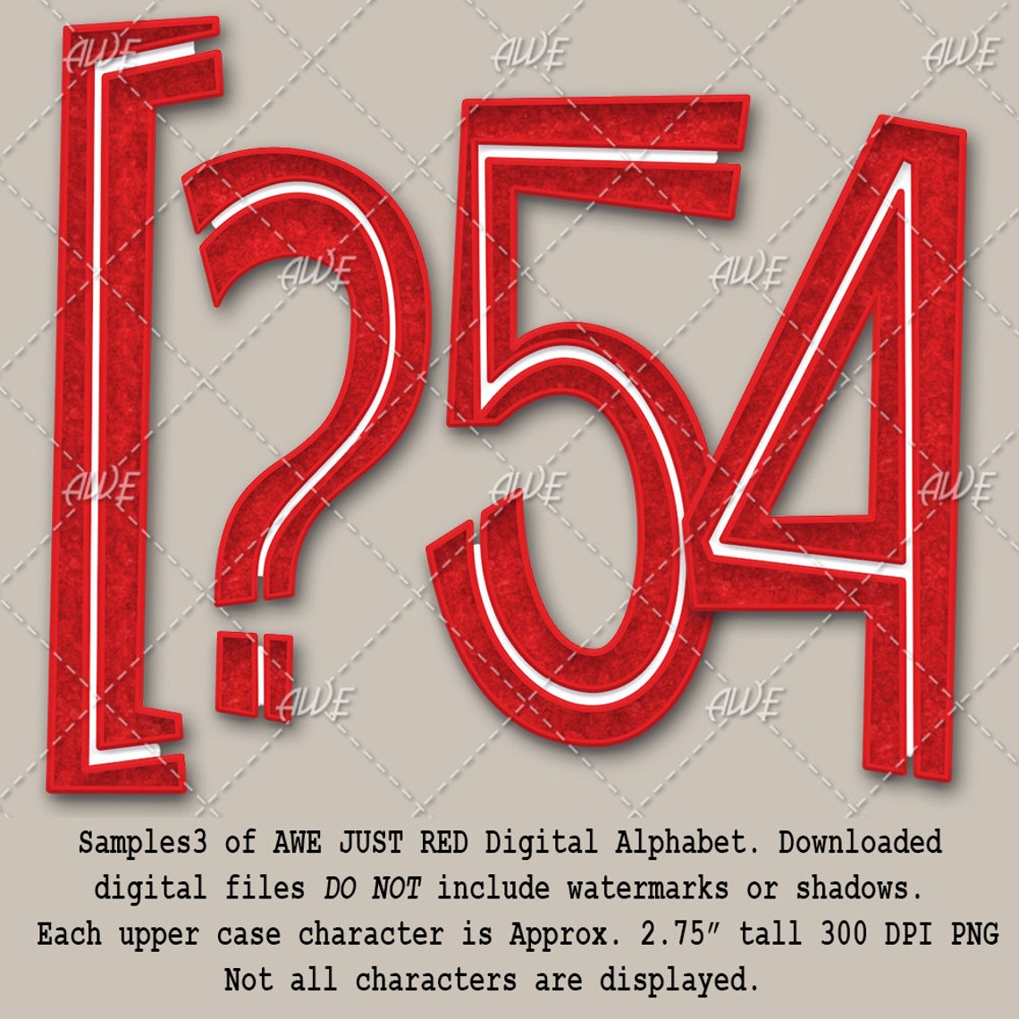 Just Red Digital Alphabet by Awesomescrapper - High Quality, 300 DPI ...