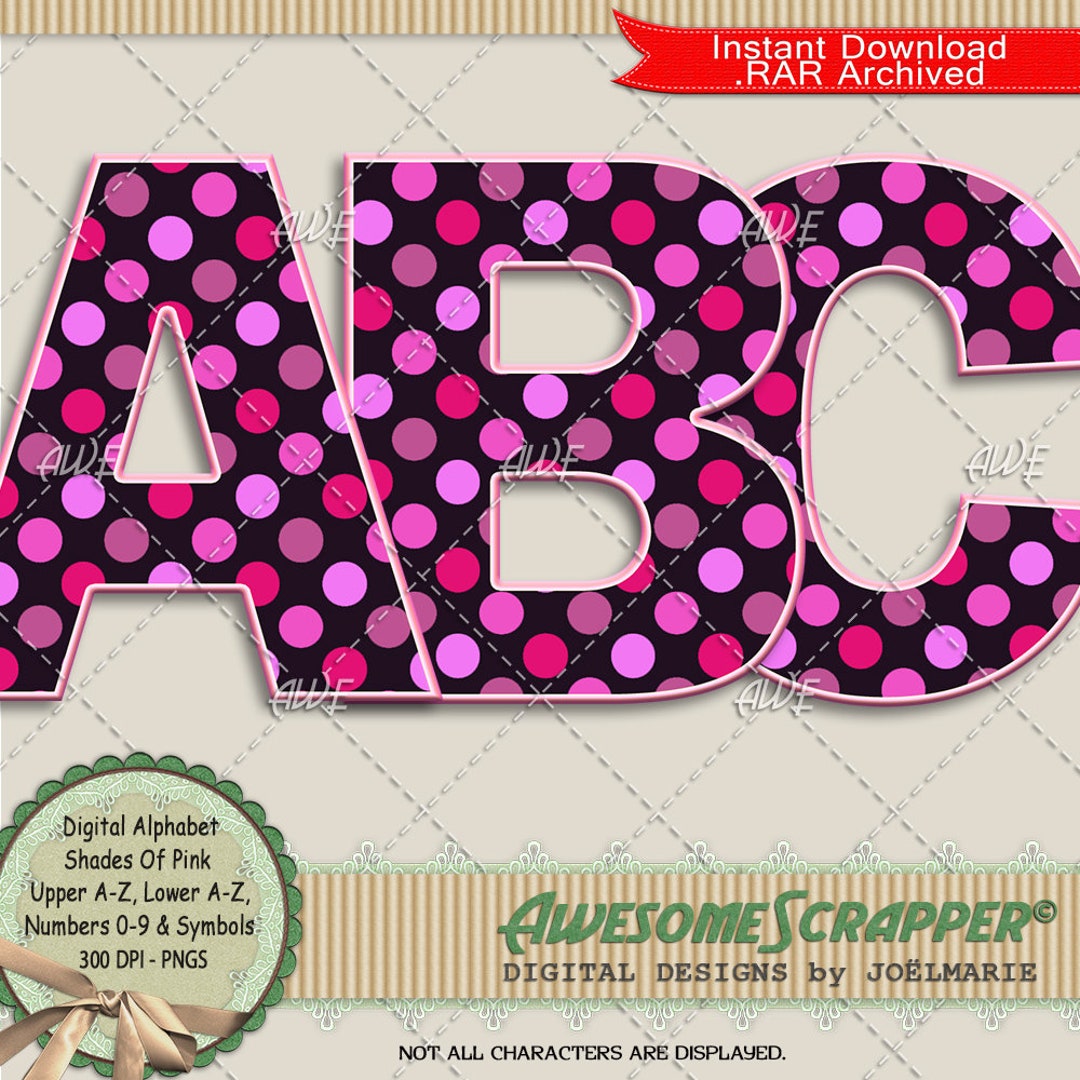 Shades of Pink Digital Alphabet by Awesomescrapper - High Quality, 300 ...