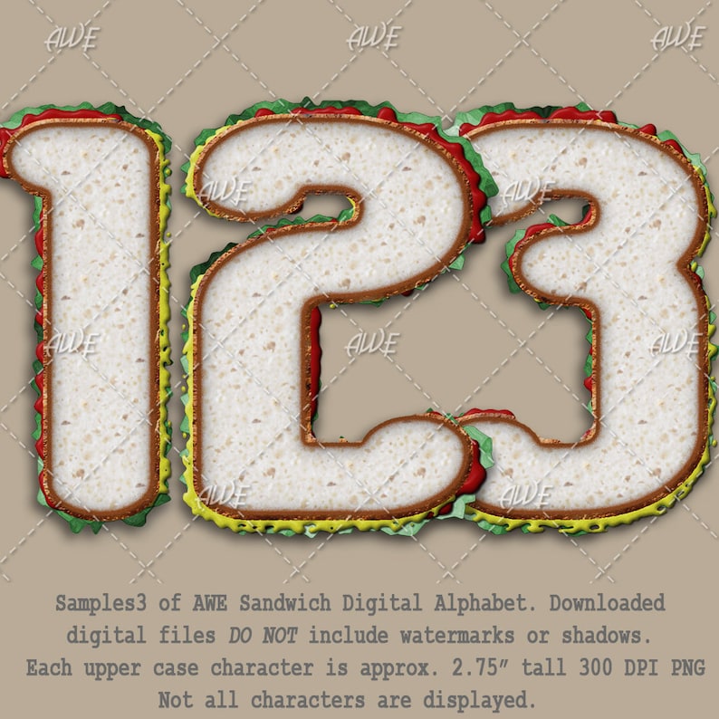 Sandwich Digital Alphabet by Awesomescrapper High Quality | Etsy