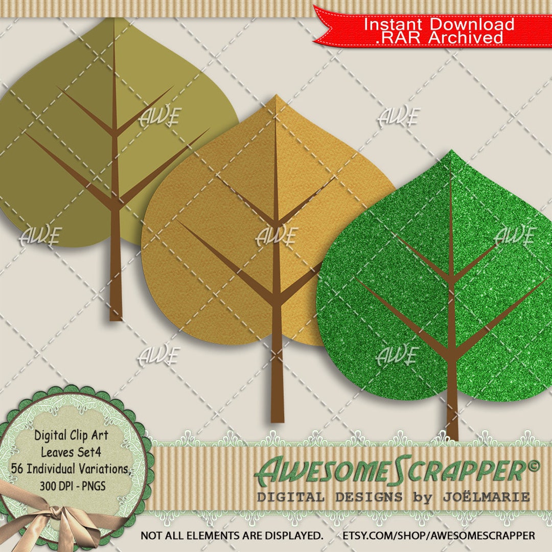 Leaves Set 4 Digital Clip Art by Awesomescrapper - High Quality, 300 ...