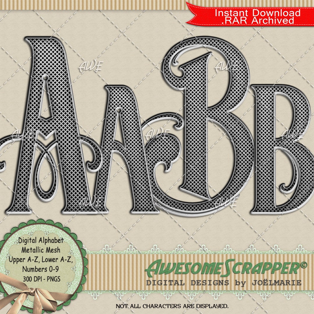 Metal Mesh Digital Alphabet by Awesomescrapper - High Quality, 300 DPI ...