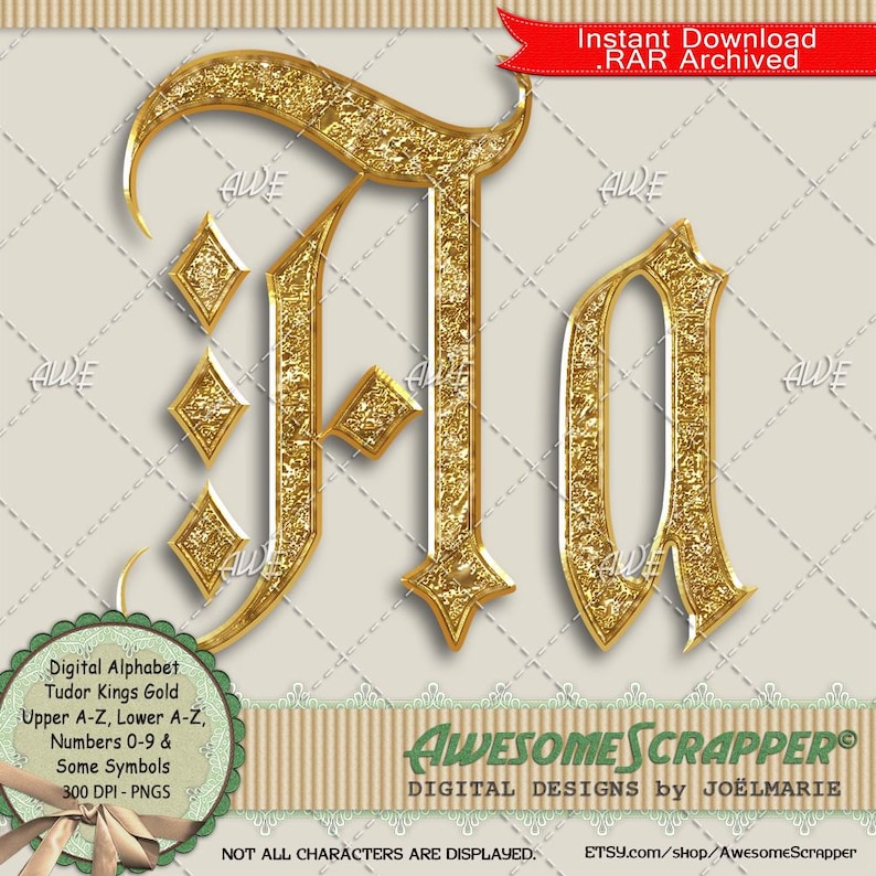 Tudor Kings Gold Digital Alphabet by Awesomescrapper, High Quality 300 ...