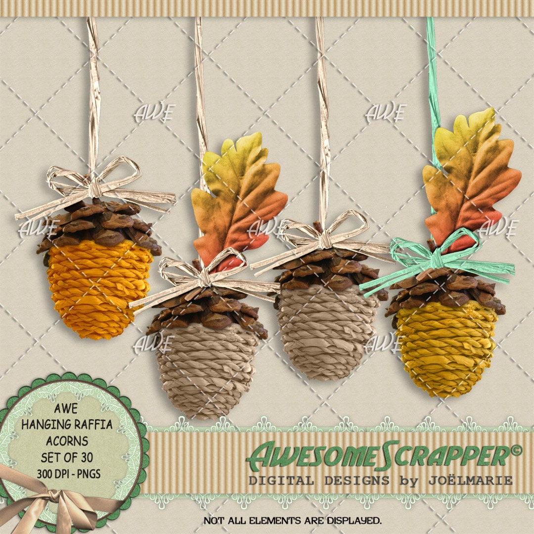 Hanging Raffia Acorns, by Awesomescrapper, Set of 30 Colors and ...