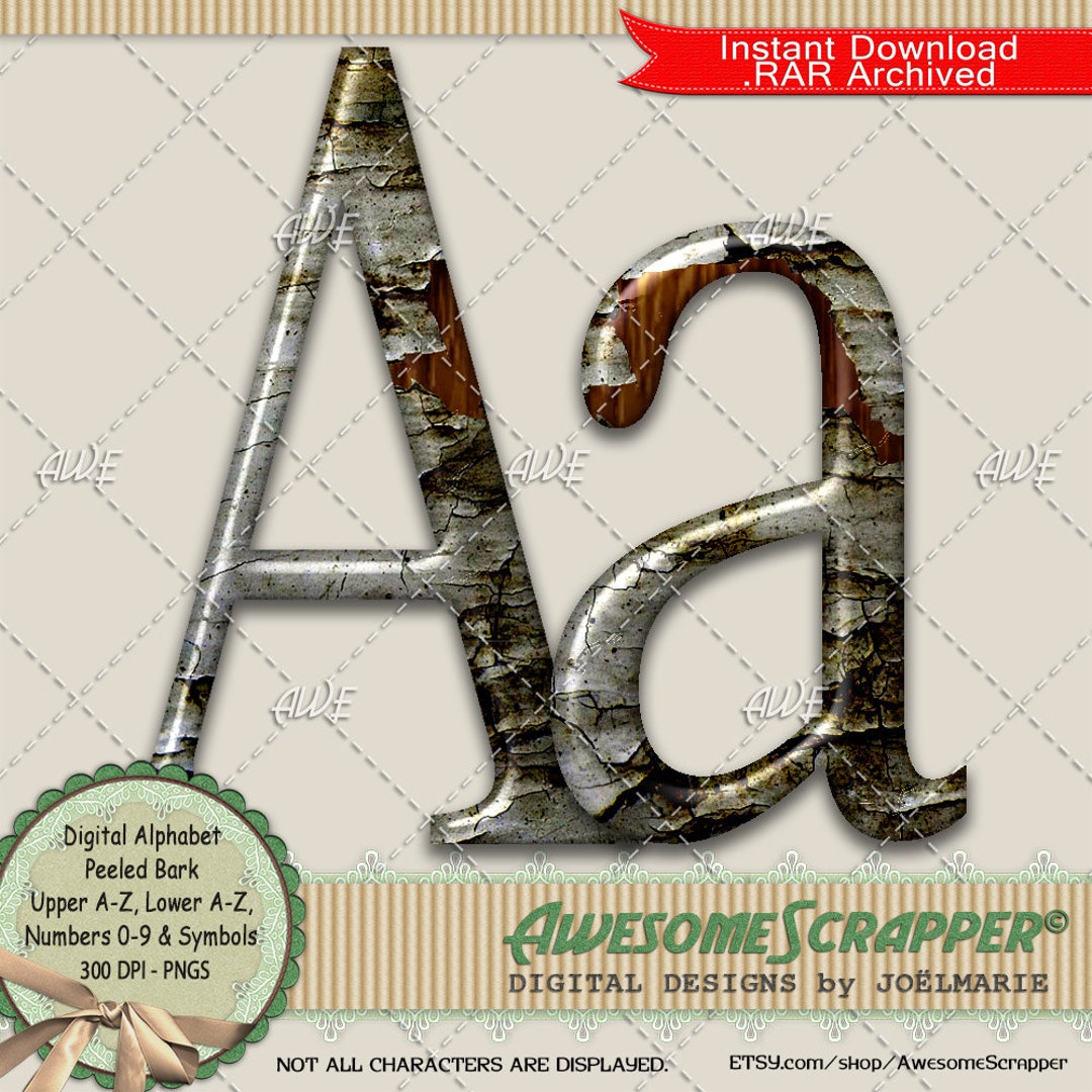Peeled Bark Digital Alphabet by Awesomescrapper, High Quality 300 DPI ...