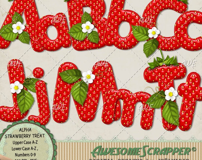 Strawberry Numbers & Symbols Clip Art: Digital Download, Font, Fruit ...