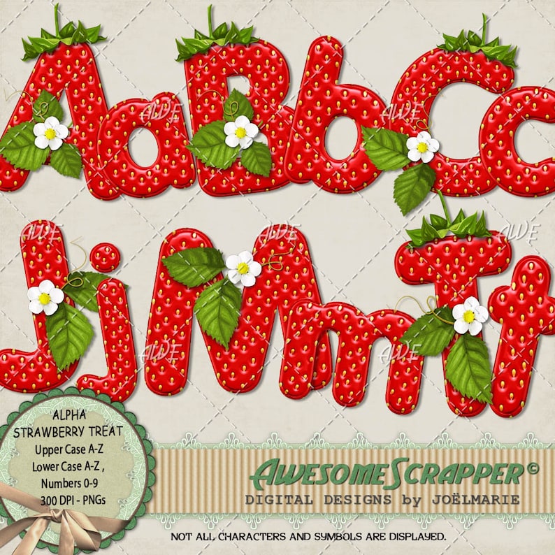 Strawberry Treat Digital Alphabet by Awesomescrapper, Uppers, Lowers ...